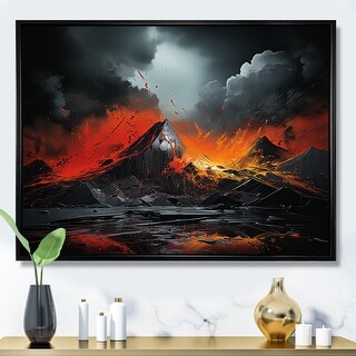 Designart "Volcano Volcanic Explosion Moonlight II" Volcano Framed Wall ...
